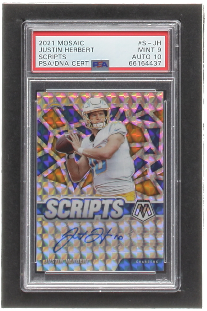 Justin Herbert 2021 Panini Mosaic Scripts #23 (PSA 9 | Auto 10 ...