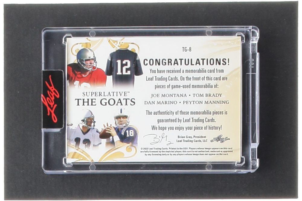 Joe Montana / Tom Brady / Dan Marino / Peyton Manning 2023 Leaf Superlative The Goats Red ...