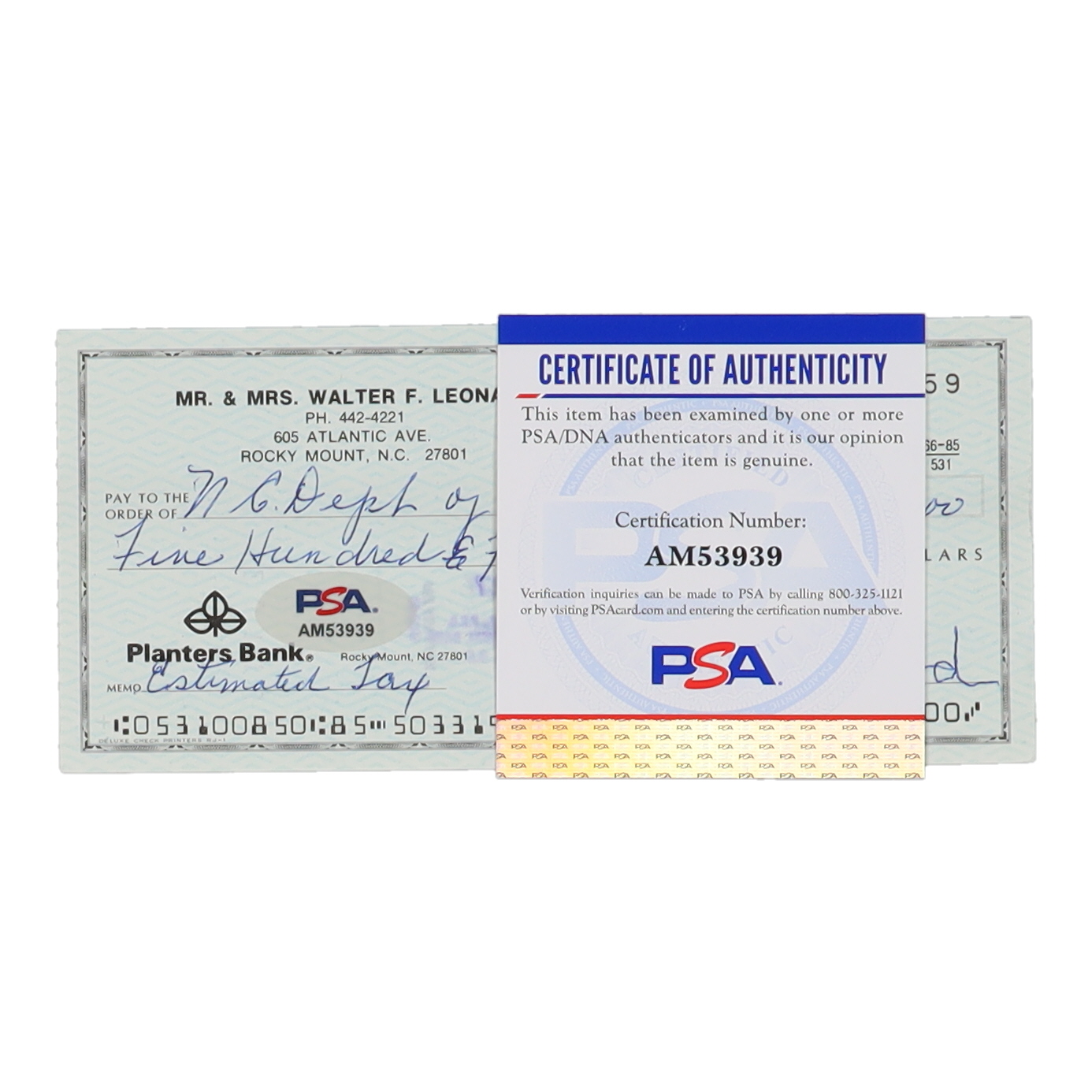 Walter "Buck" Leonard Signed 1988 Personal Check (PSA) | Pristine Auction