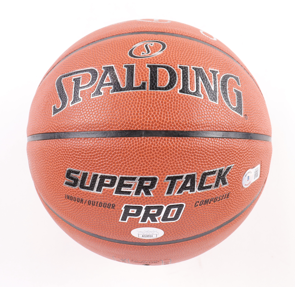 Larry Bird & Magic Johnson Signed Spalding Basketball With New Acrylic Display Stand & Name ...