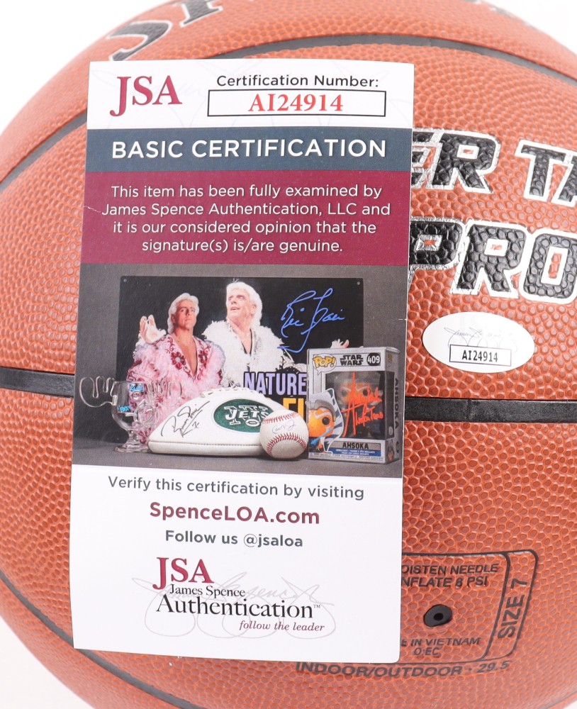 Larry Bird & Magic Johnson Signed Spalding Basketball With New Acrylic Display Stand & Name ...