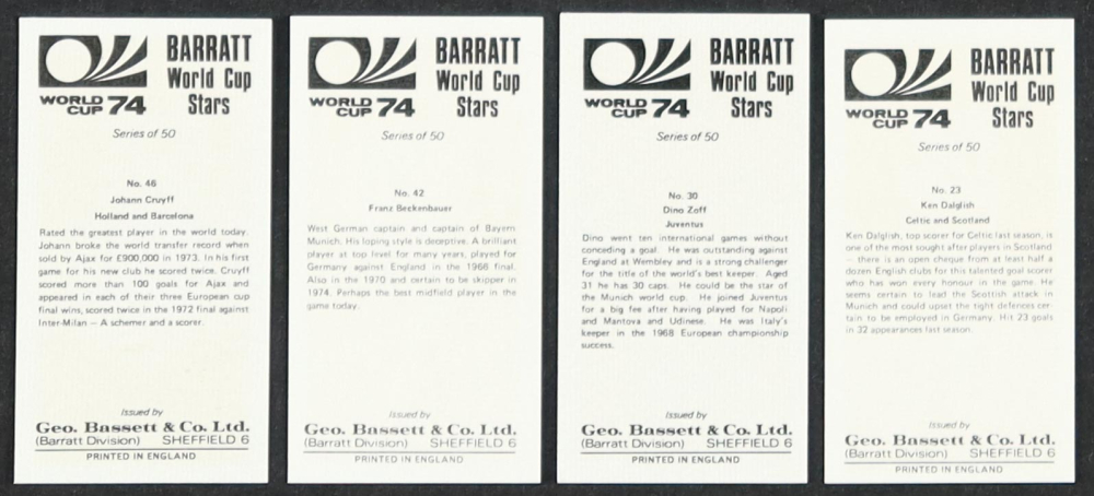 1974 Barratt World Cup Stars Complete Set of (50) Cards with Johann ...