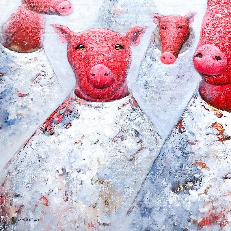 "Moon Pigs" 55x55 Original Mixed Media Painting on Canvas by Wang (PA ...