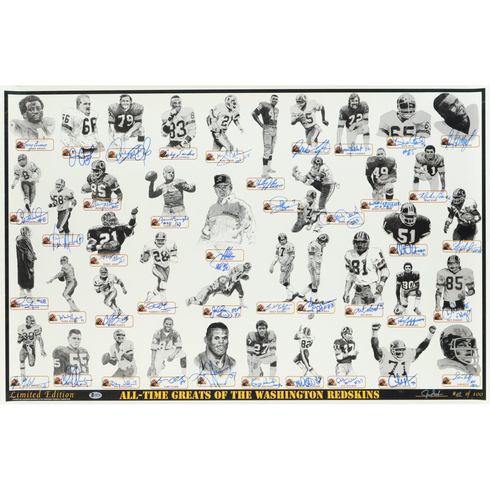 LE Redskins 25x38 Poster Signed by (42) with Larry Brown, Joe Jacoby ...