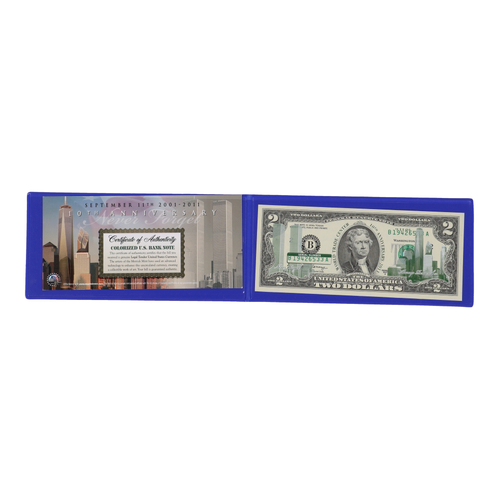 September 11th Legal Tender Colorized U.S. $2.00 Two Dollar Bill ...