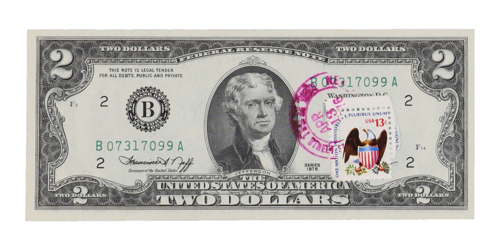 1976 U.S. $2 Two Dollars First Day Issue Legal Tender Note With Stamp ...