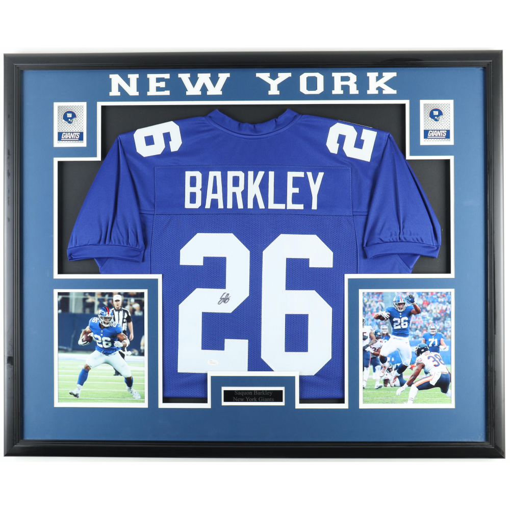 Saquon Barkley Signed Custom Framed Jersey Display (JSA) | Pristine Auction