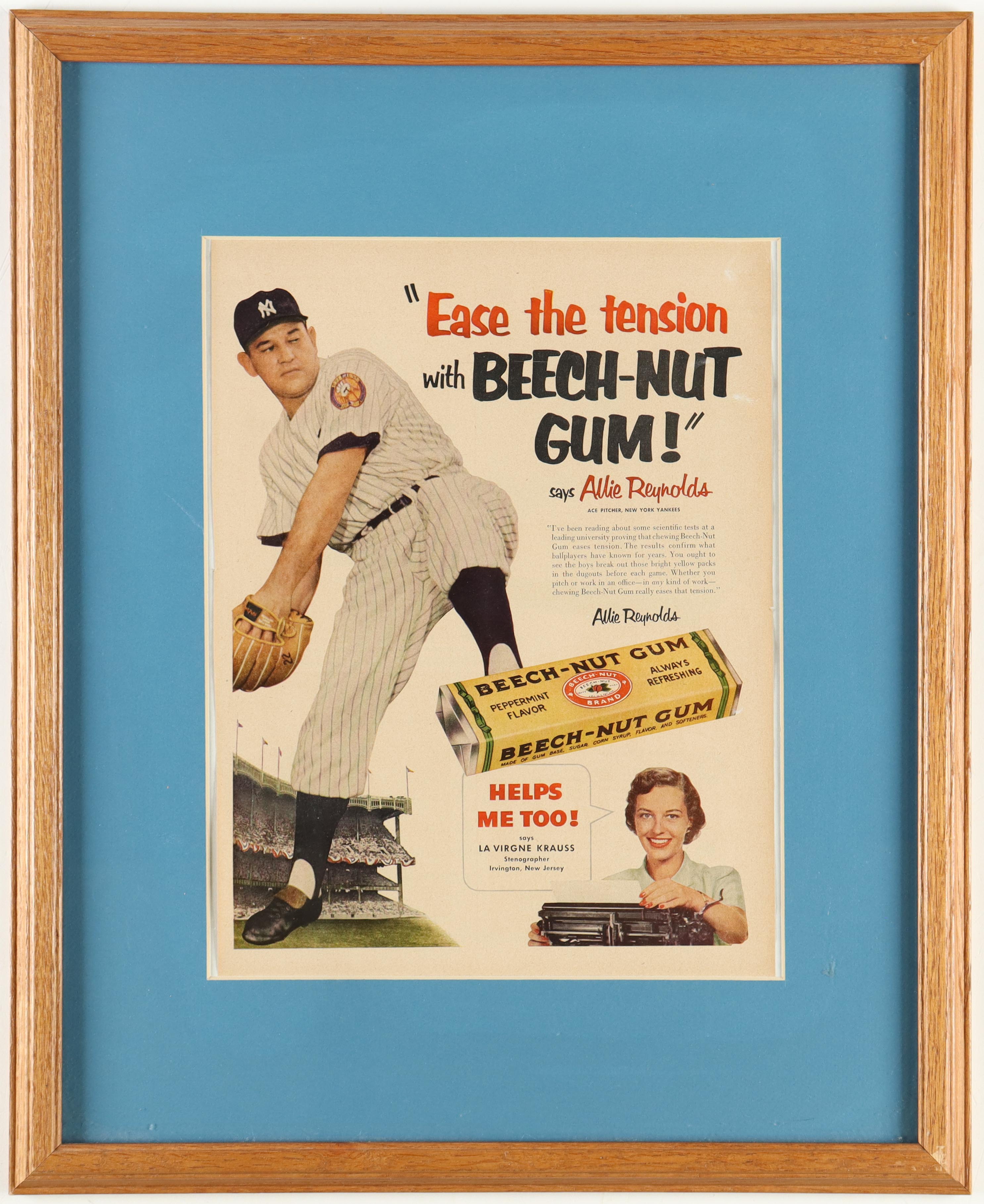 Allie Reynolds Yankees Custom Framed "Beech-Nut Gum" Print | Pristine ...