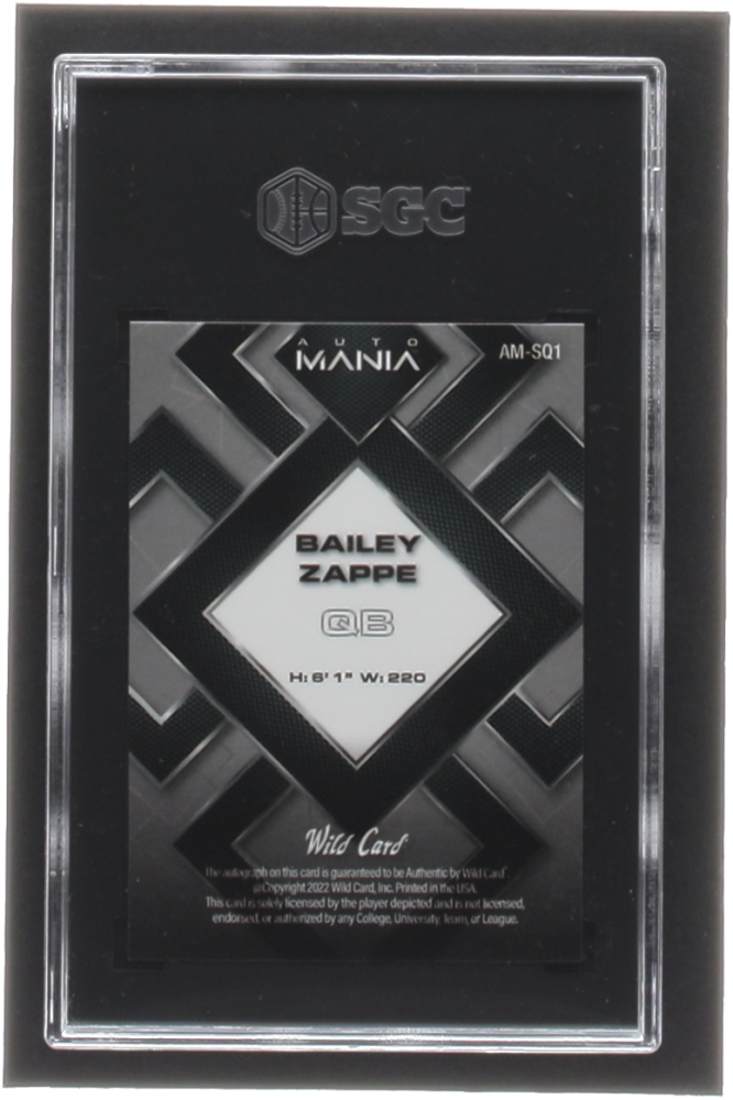 Bailey Zappe 2022 Wild Card Auto Mania Orange #AMSQ1 RC (SGC 9.5 | Auto Grade 10) | Pristine Auction