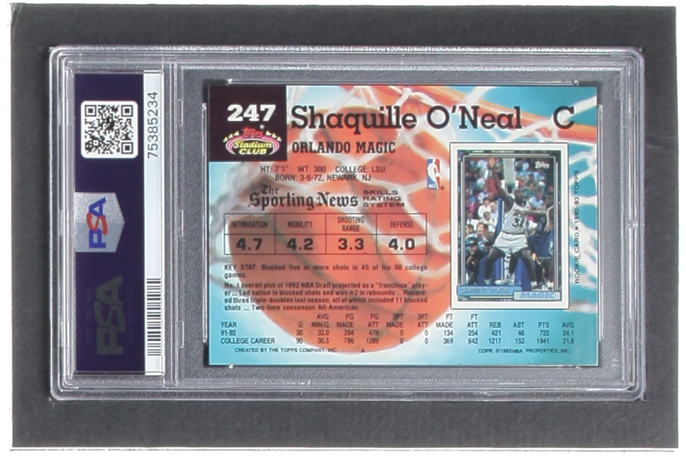 Shaquille O'Neal 1992-93 Stadium Club #247 RC (PSA 9) | Pristine Auction