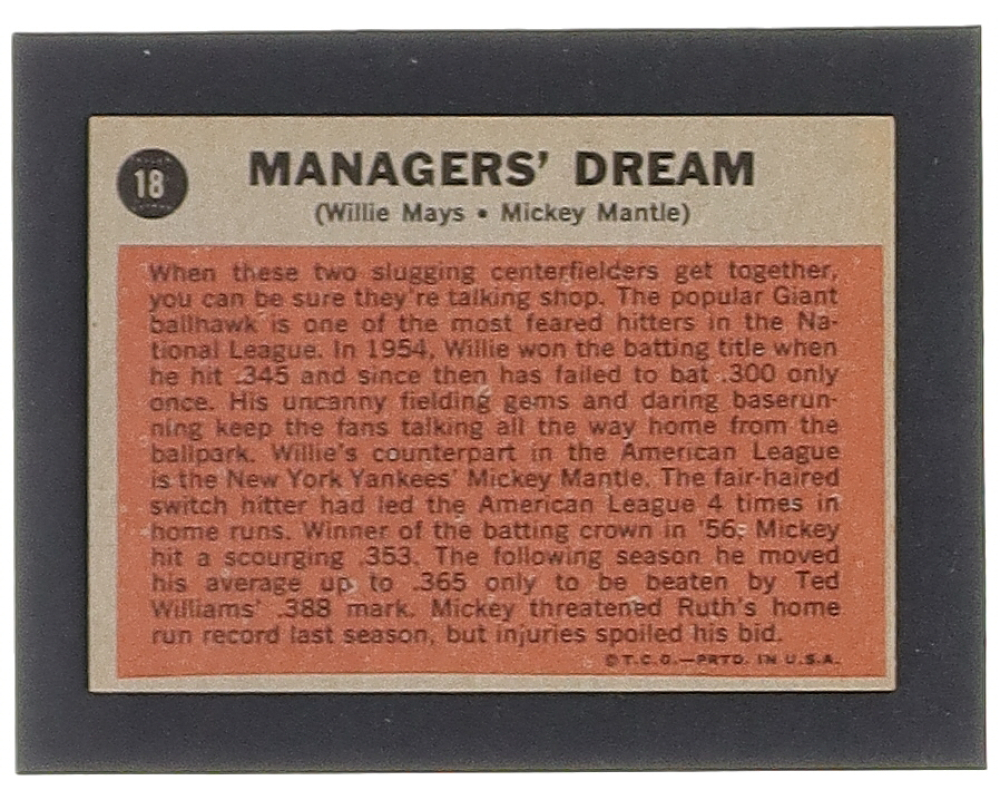 Mickey Mantle / Willie Mays 1962 Topps #18 Managers Dream | Pristine ...