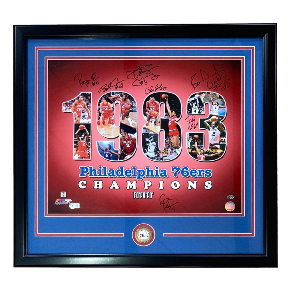 1983 76ers Custom Framed Photo Team-Signed by (7) with Julius Erving ...