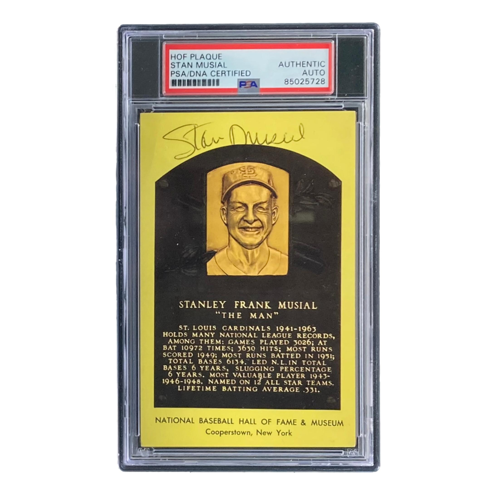 Stan Musial Signed Hall of Fame Plaque Postcard (PSA) | Pristine Auction