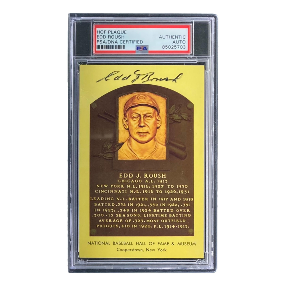 Edd Roush Signed Hall of Fame Plaque Postcard (PSA) | Pristine Auction