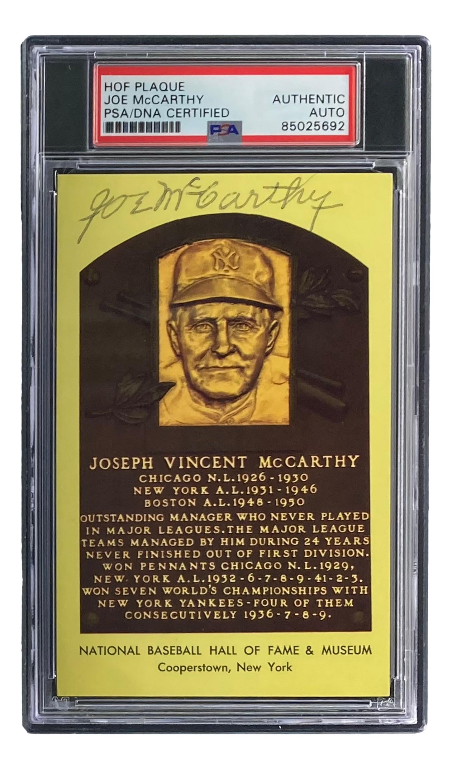 Joe McCarthy Signed Hall of Fame Plaque Postcard (PSA) | Pristine Auction