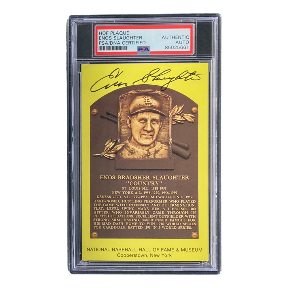 Enos Slaughter Signed Hall of Fame Plaque Postcard (PSA) | Pristine Auction