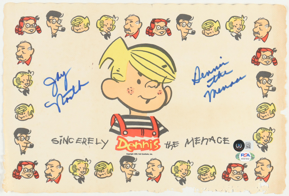 Jay North Signed "Dennis the Menace" 10x15 Paper Placemat Inscribed ...