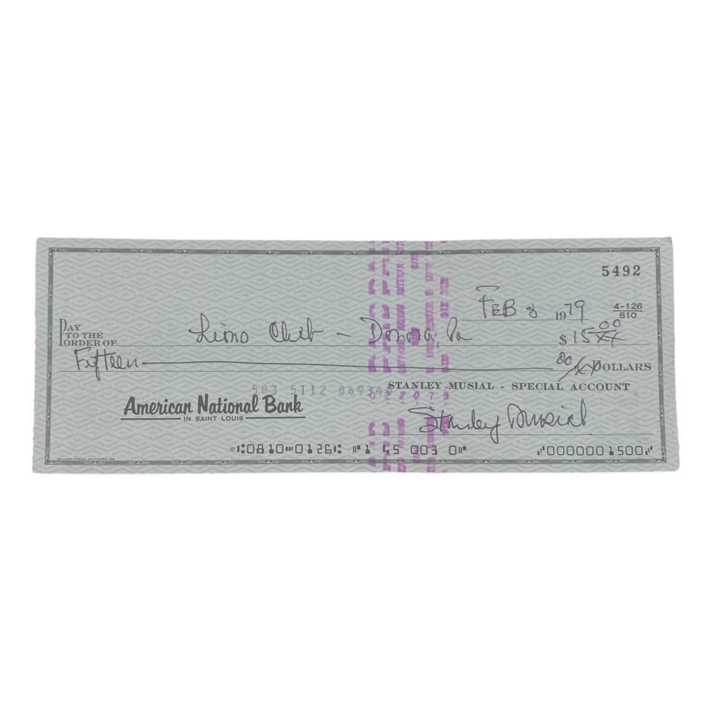 Stan Musial Signed Personal Bank Check (Beckett) | Pristine Auction