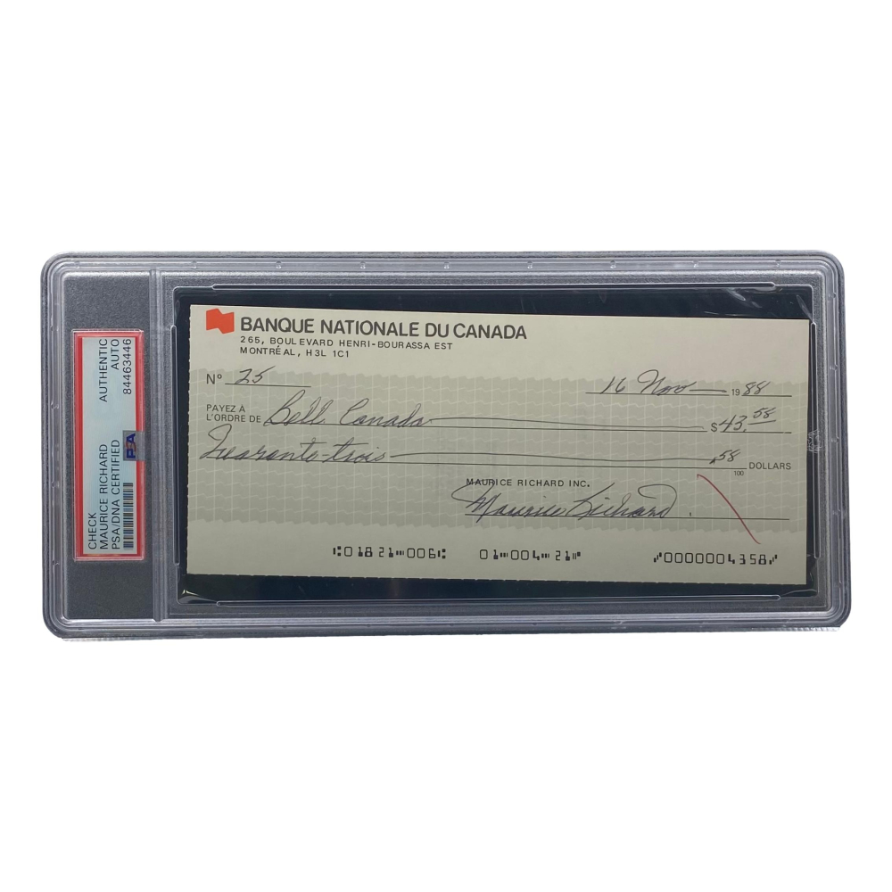 Maurice Richard Signed 1988 Personal Bank Check (PSA) | Pristine Auction