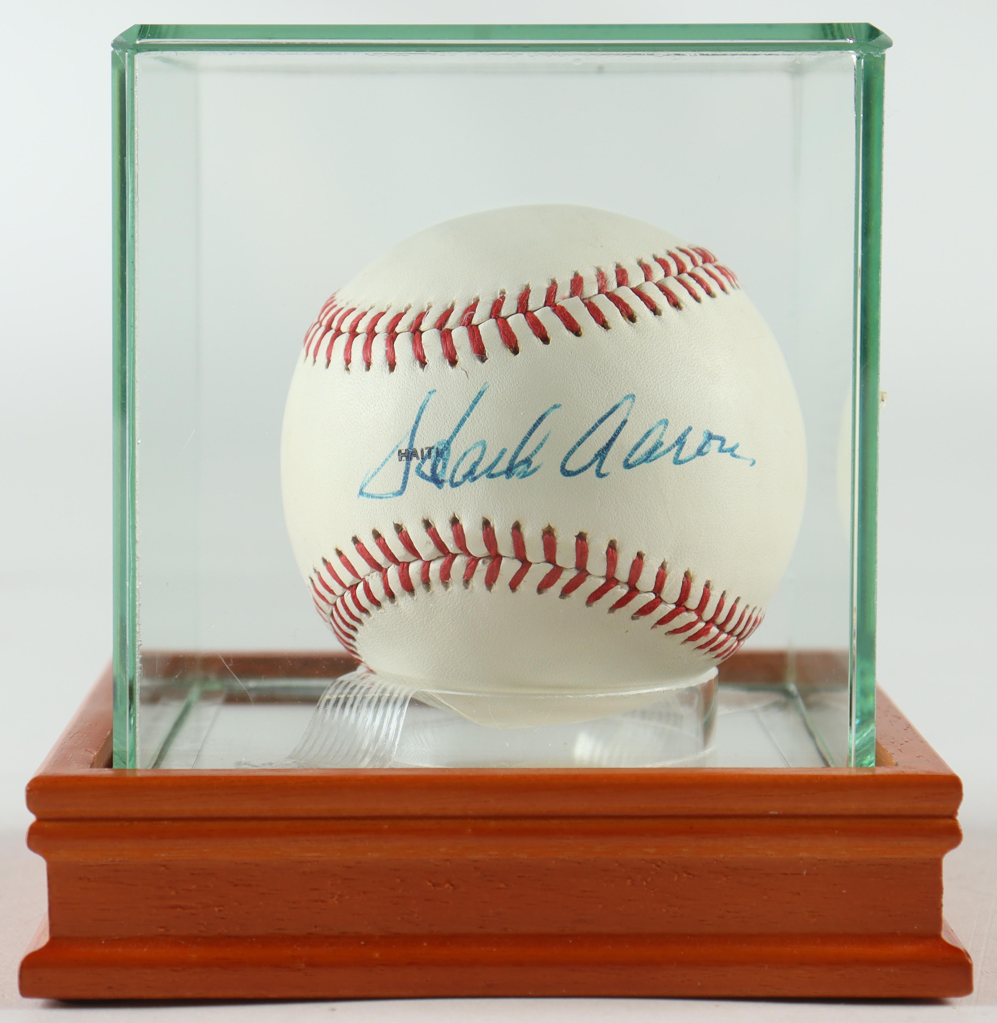 Hank Aaron Signed Rawling Baseball with Wood Display Case (PSA ...