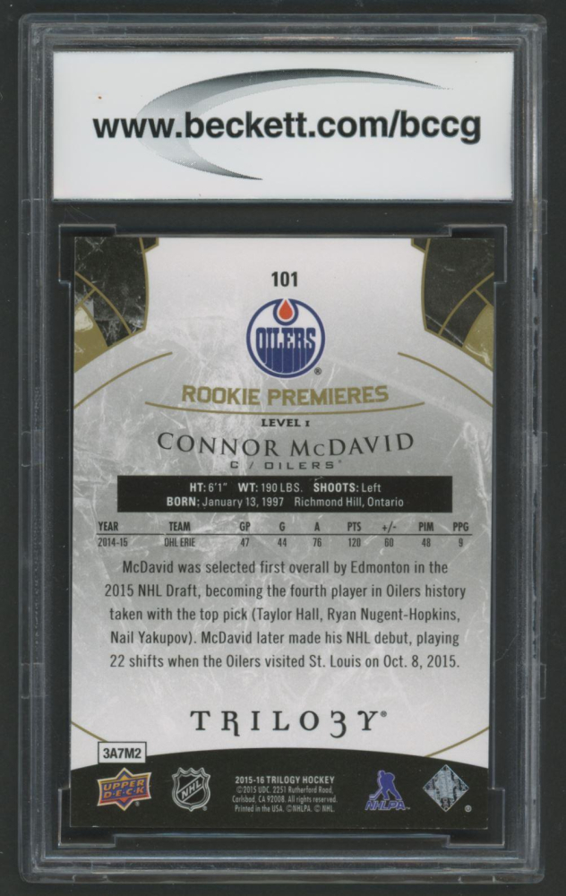 Connor McDavid 2015-16 Upper Deck Trilogy #101 #425/999 RC (BCCG 10 ...