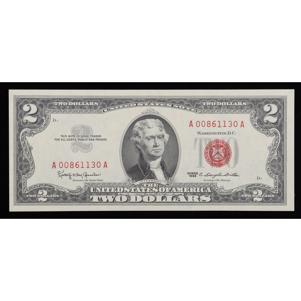 1963 U.S. $2 Two Dollars Legal Tender Note - Red Seal | Pristine Auction