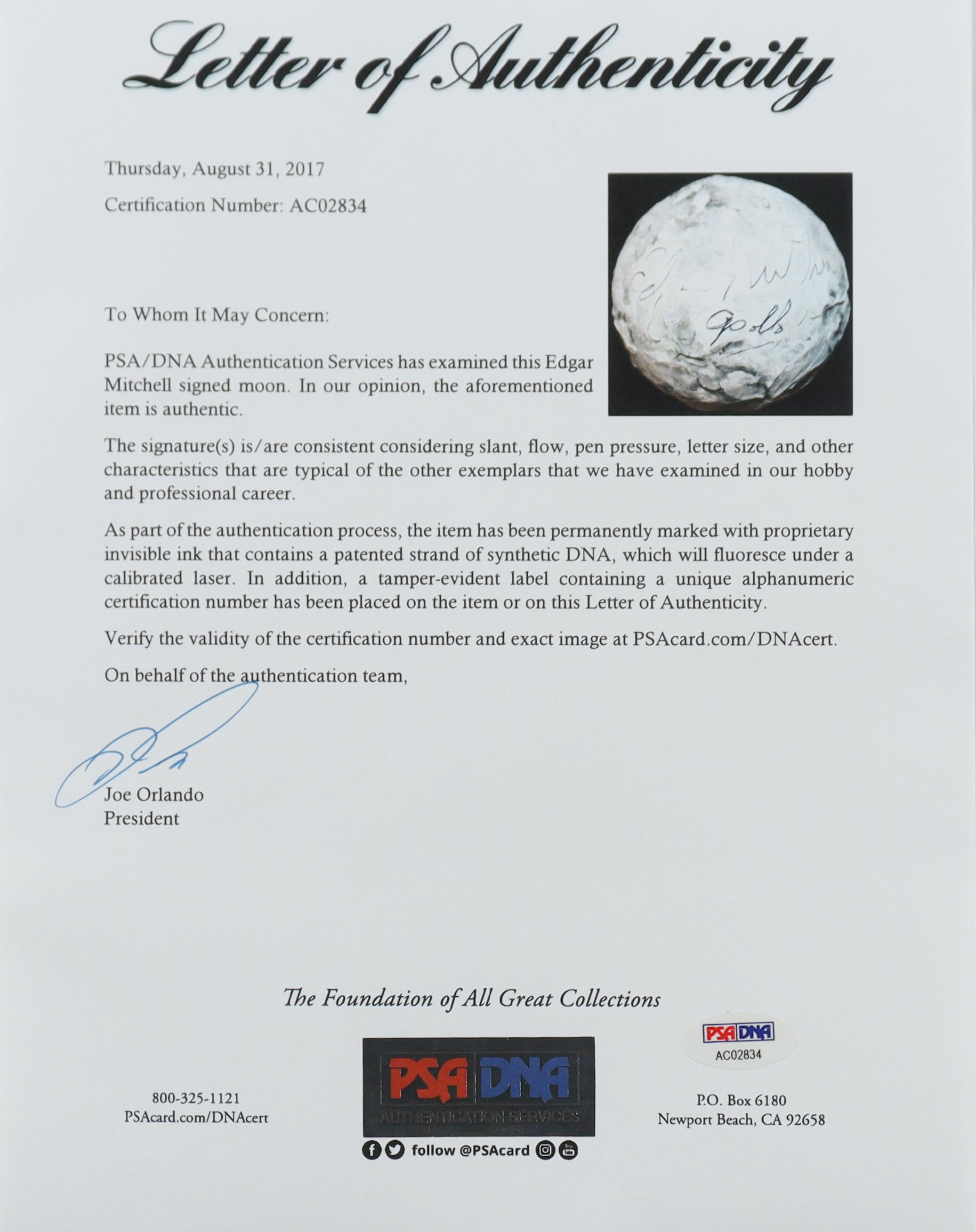 Edgar Mitchell Signed Replica Moon Inscribed "Apollo 14" with Display ...