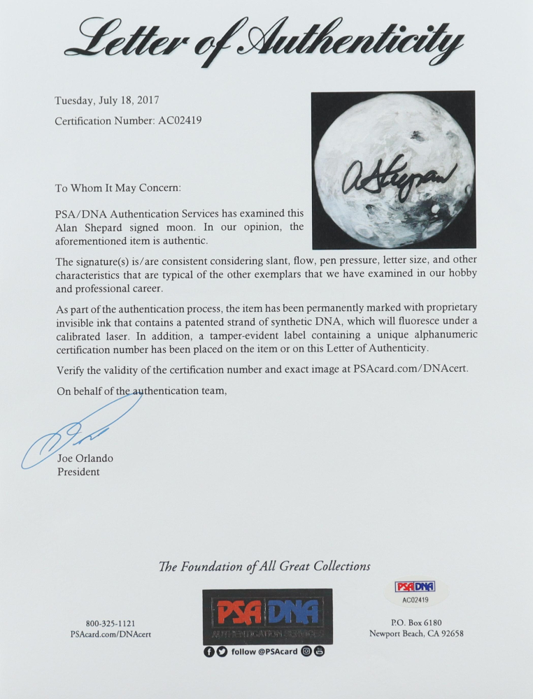 Alan Shepard Signed Replica Moon Rock With Display Case (PSA ...