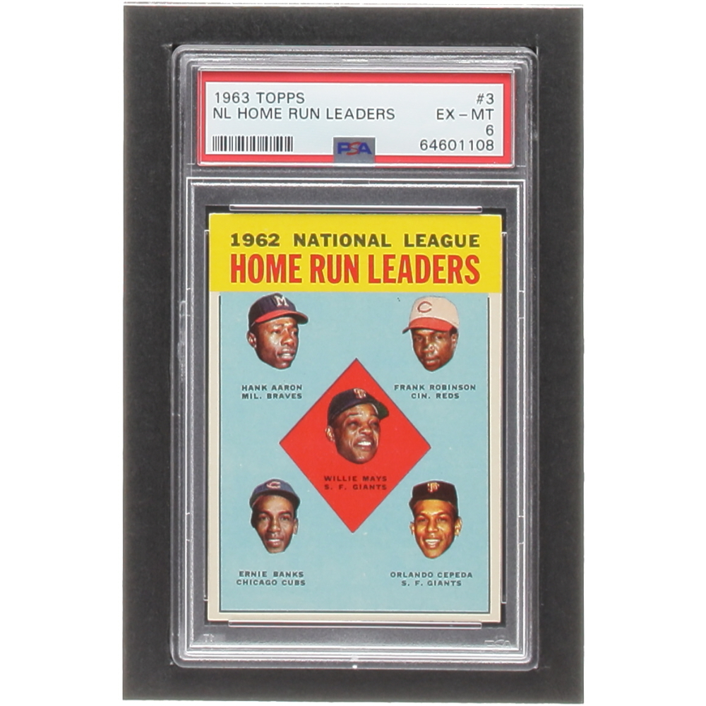 1963 Topps #3 NL Home Run Leaders / Willie Mays / Hank Aaron / Frank ...