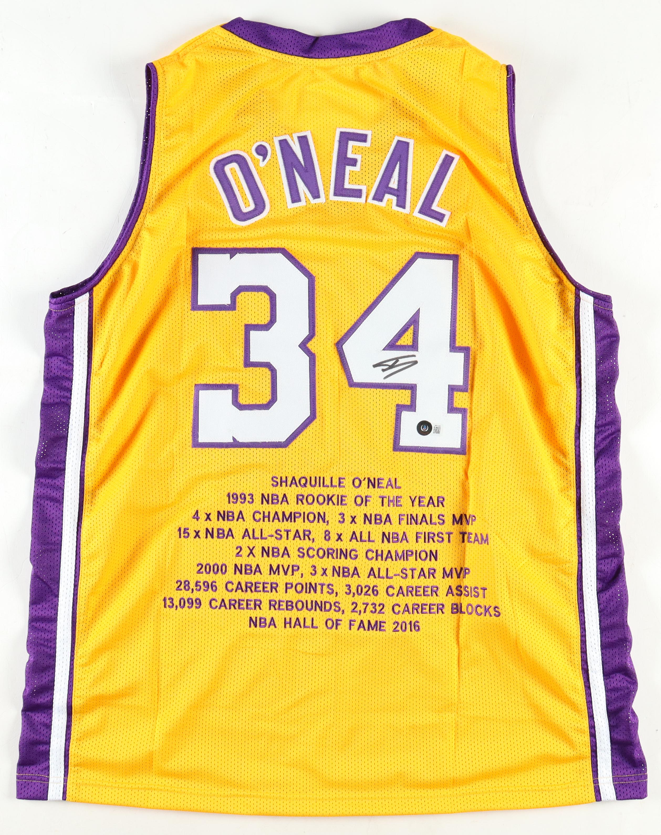 Shaquille O'Neal Signed Career Highlight Stat Jersey (Beckett ...