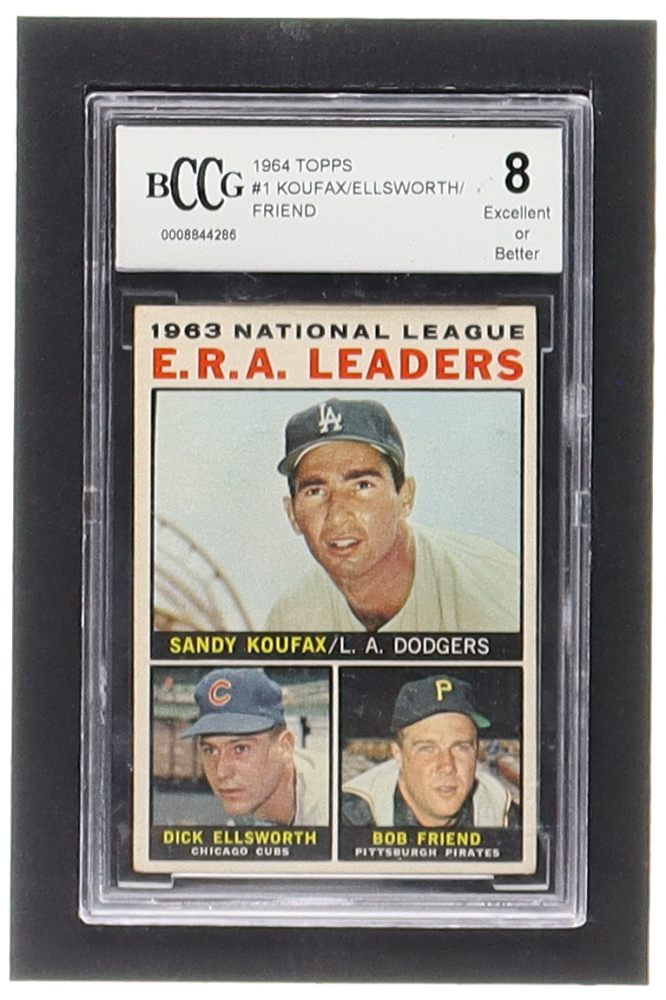 Sandy Koufax / Dick Ellsworth / Bob Friend 1964 Topps #1 NL ERA Leaders ...