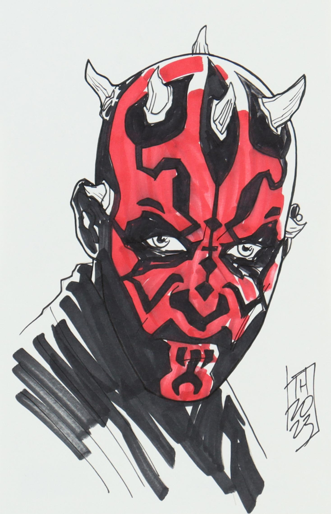 Tom Hodges Signed "Darth Maul" 5x8 Hand Drawn Sketch (PA) | Pristine ...