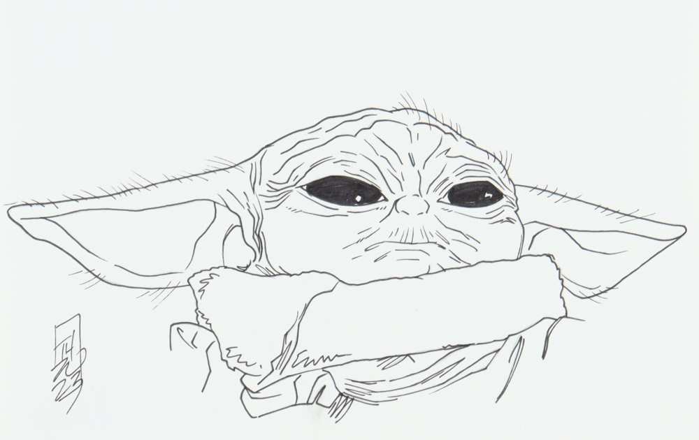 Tom Hodges Signed "Grogu" 5x8 Hand Drawn Sketch (PA) | Pristine Auction