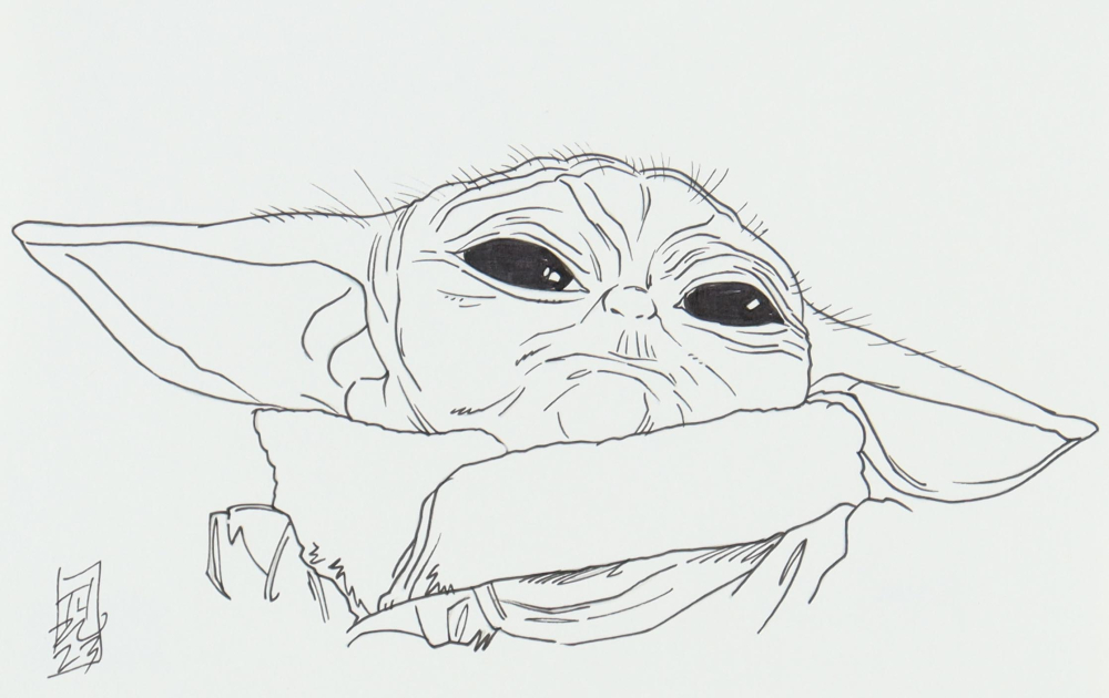 Tom Hodges Signed "Grogu" 5x8 Hand Drawn Sketch (PA) | Pristine Auction