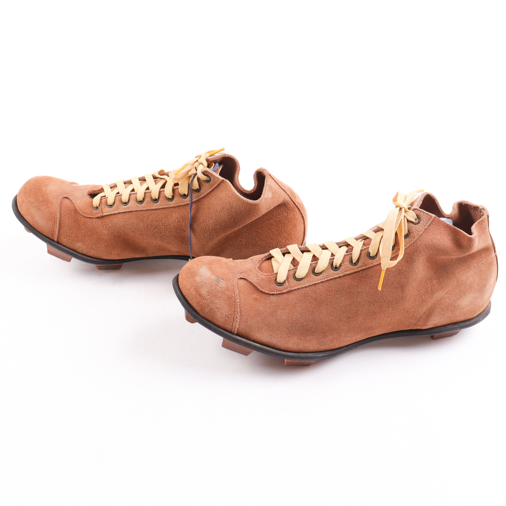 1942 Vintage Brown Leather and Wood Football Cleat Set | Pristine Auction