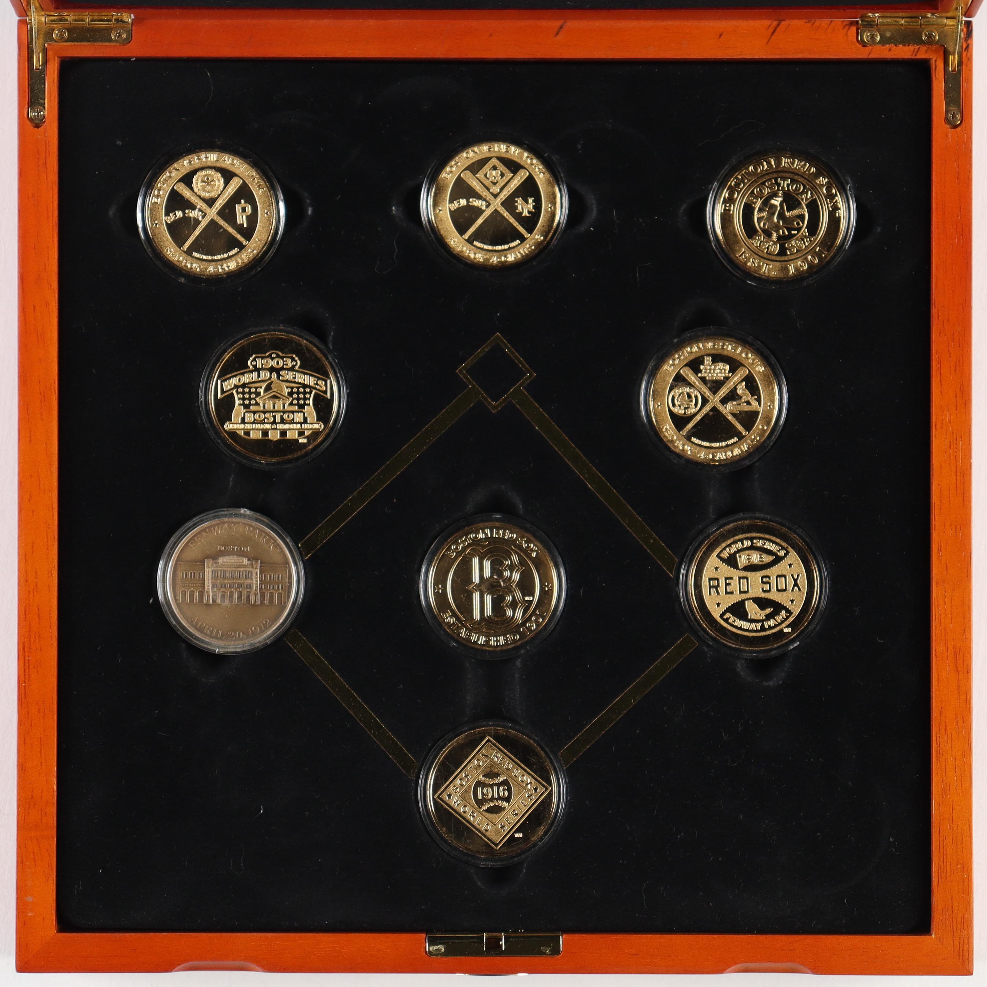 Red Sox Commemorative Coin Set with (8) 24 KT Gold Coins & (1) Dirt ...