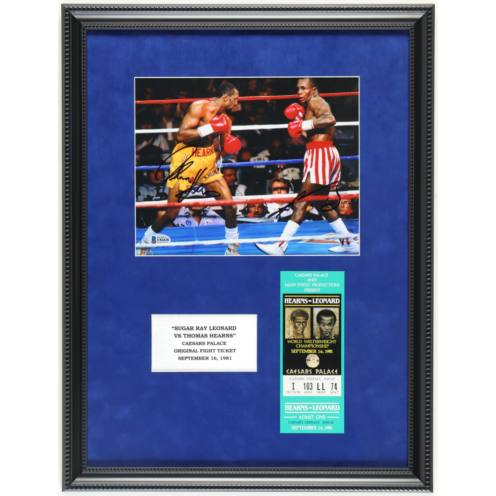 Sugar Ray Leonard & Thomas Hearns Signed Custom Framed Photo with ...