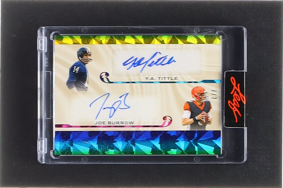 Y.A. Tittle / Joe Burrow 2023 Leaf Superlative Signatures 2 Rainbow ...