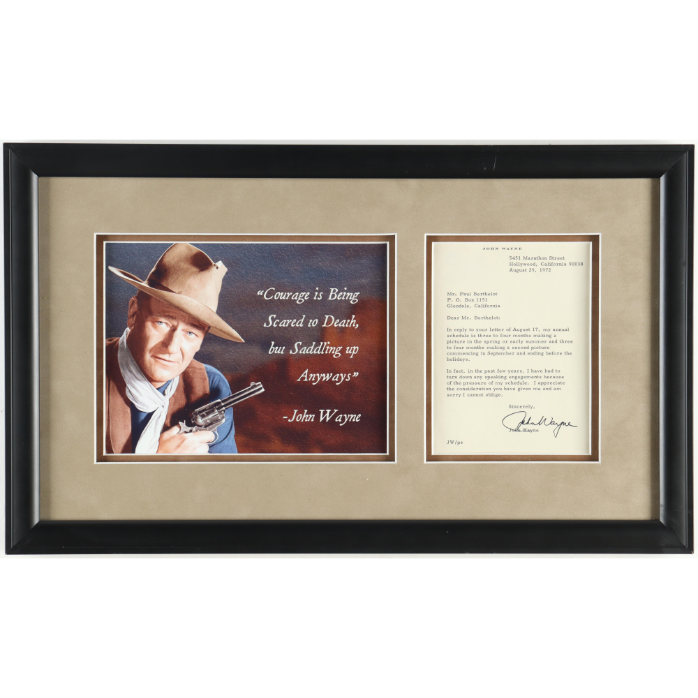 John Wayne Signed Original Letter from 1972 in Custom Framed Display ...