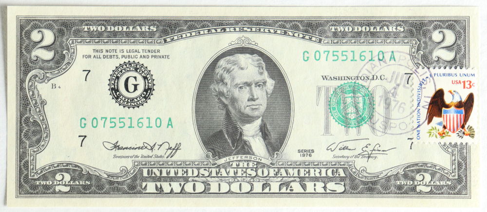 1976 U.S. $2 Two Dollars 200th Anniversary Issue Legal Tender Note With ...