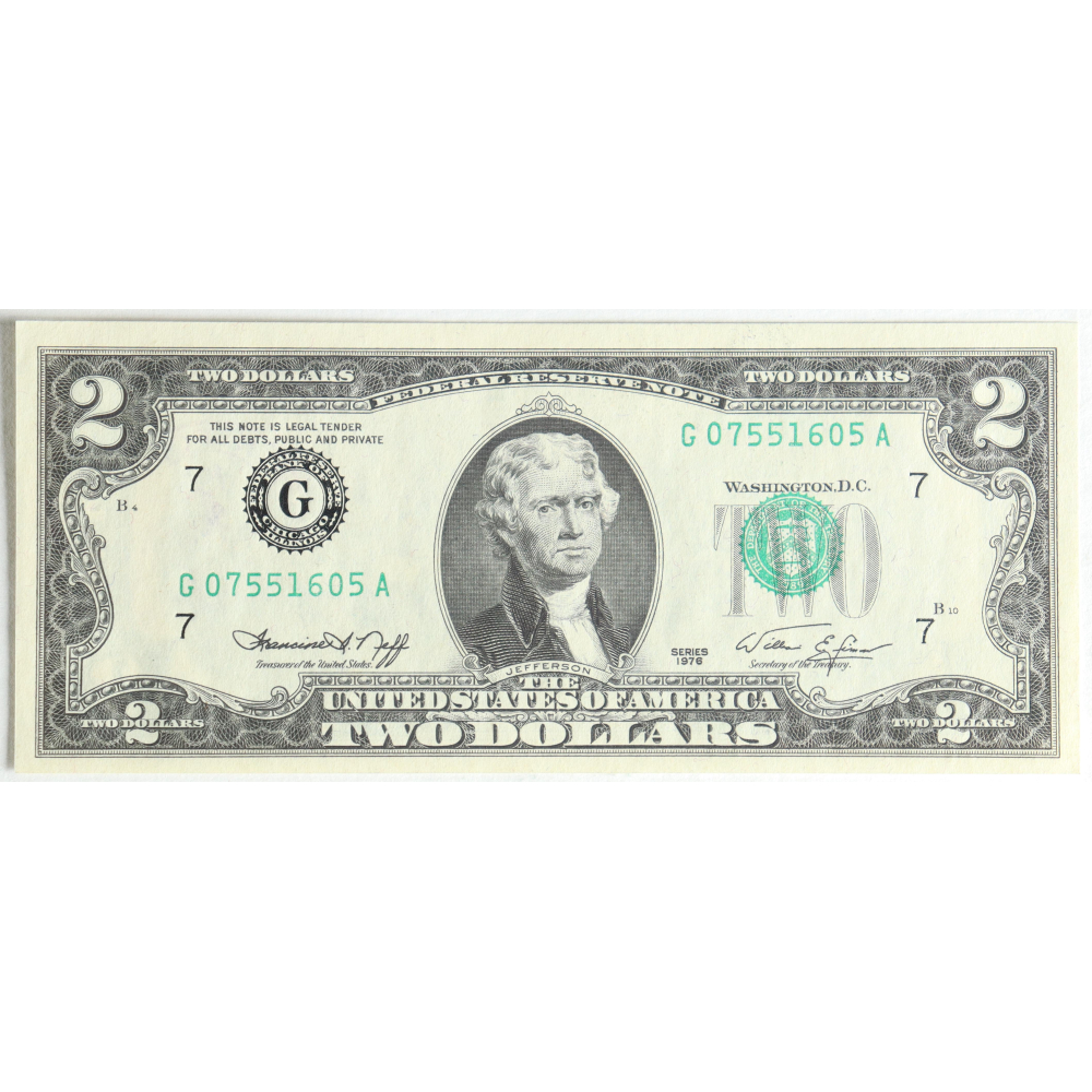 1976 U.S. $2 Two Dollars 200th Anniversary Issue Legal Tender Note With ...