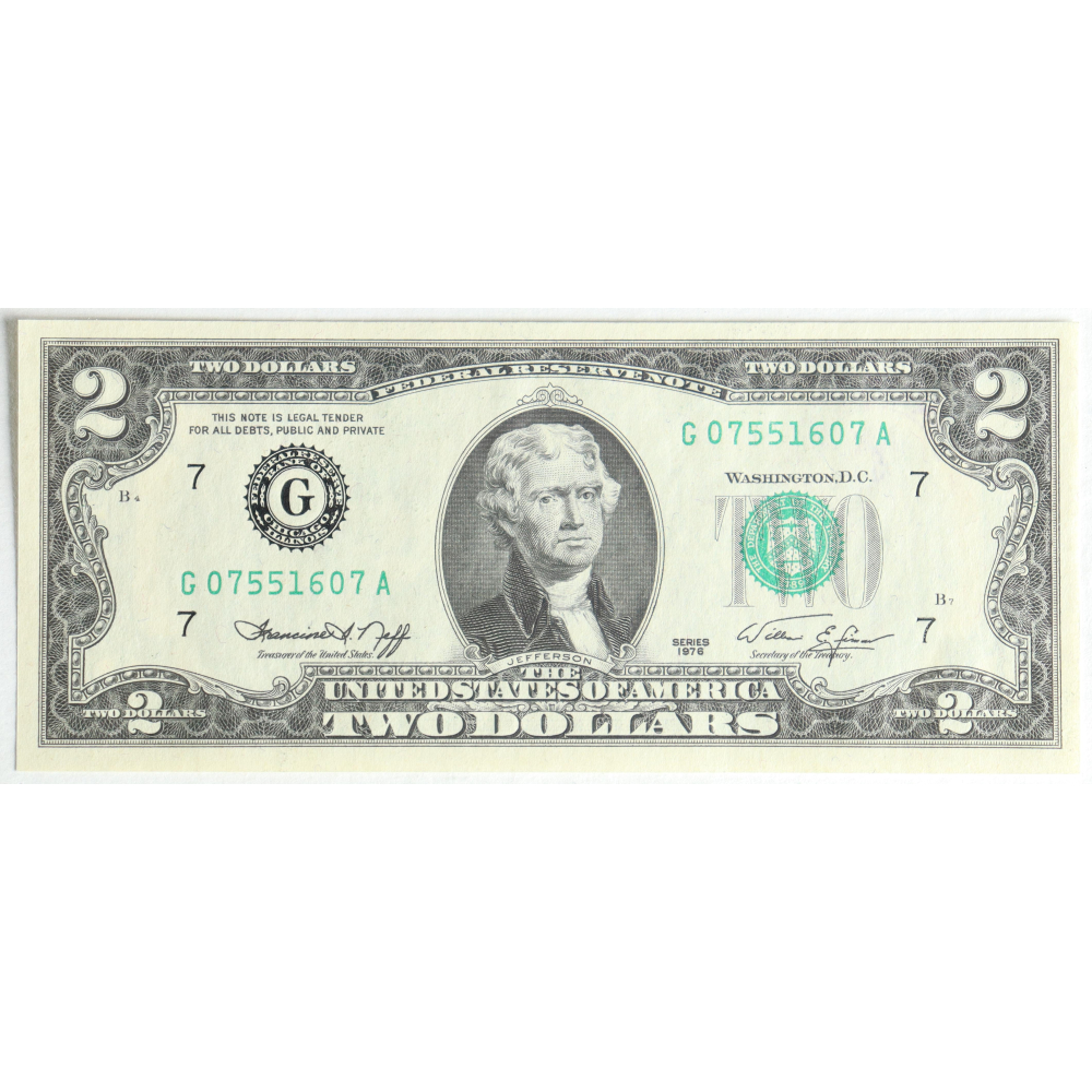 1976 U.S. $2 Two Dollars 200th Anniversary Issue Legal Tender Note With ...