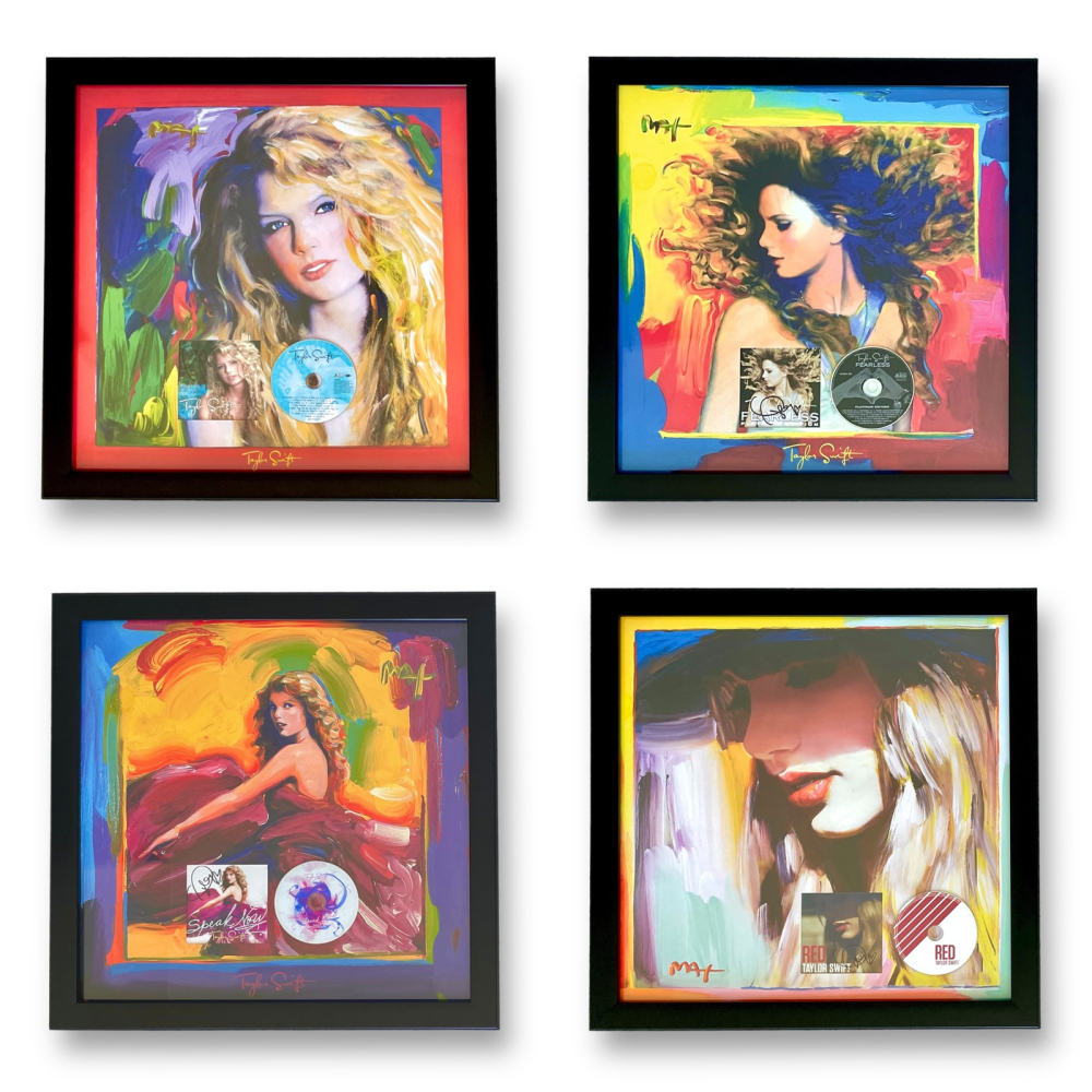 Taylor Swift Signed (4) Framed CD Display Set with Peter Max Art Pieces ...