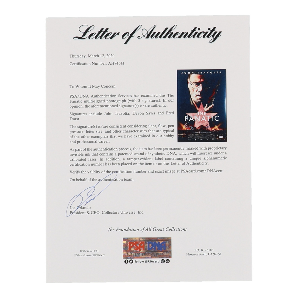 John Travolta, Devon Sawa & Fred Durst Signed "The Fanatic" 12x18 Movie ...