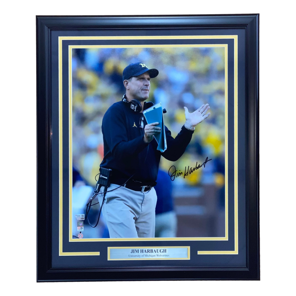 Coach Jim Harbaugh Signed Michigan Wolverines 22x27 Custom Framed Photo ...