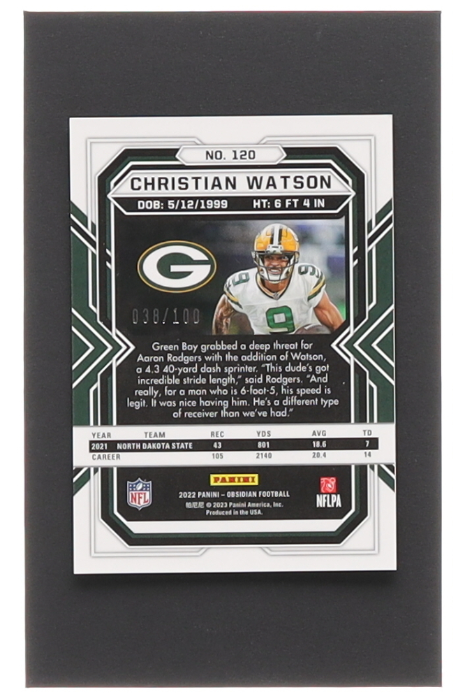 Christian Watson 2022 Panini Obsidian #120 RC #38/100 | Pristine Auction