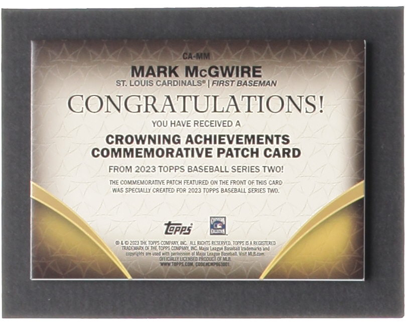 Mark McGwire 2023 Topps Crowning Achievements Commemorative Patches ...