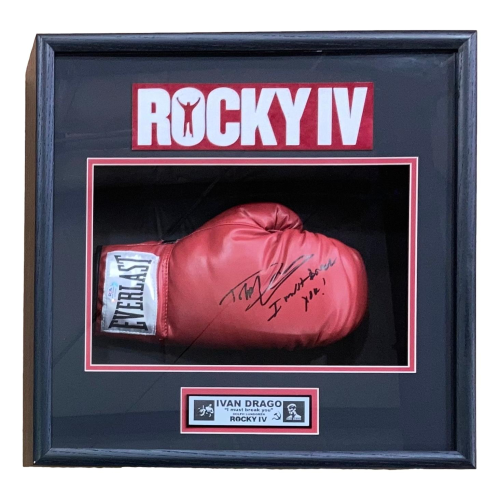 Dolph Lundgren Signed "Rocky IV" Boxing Glove Shadowbox Display ...