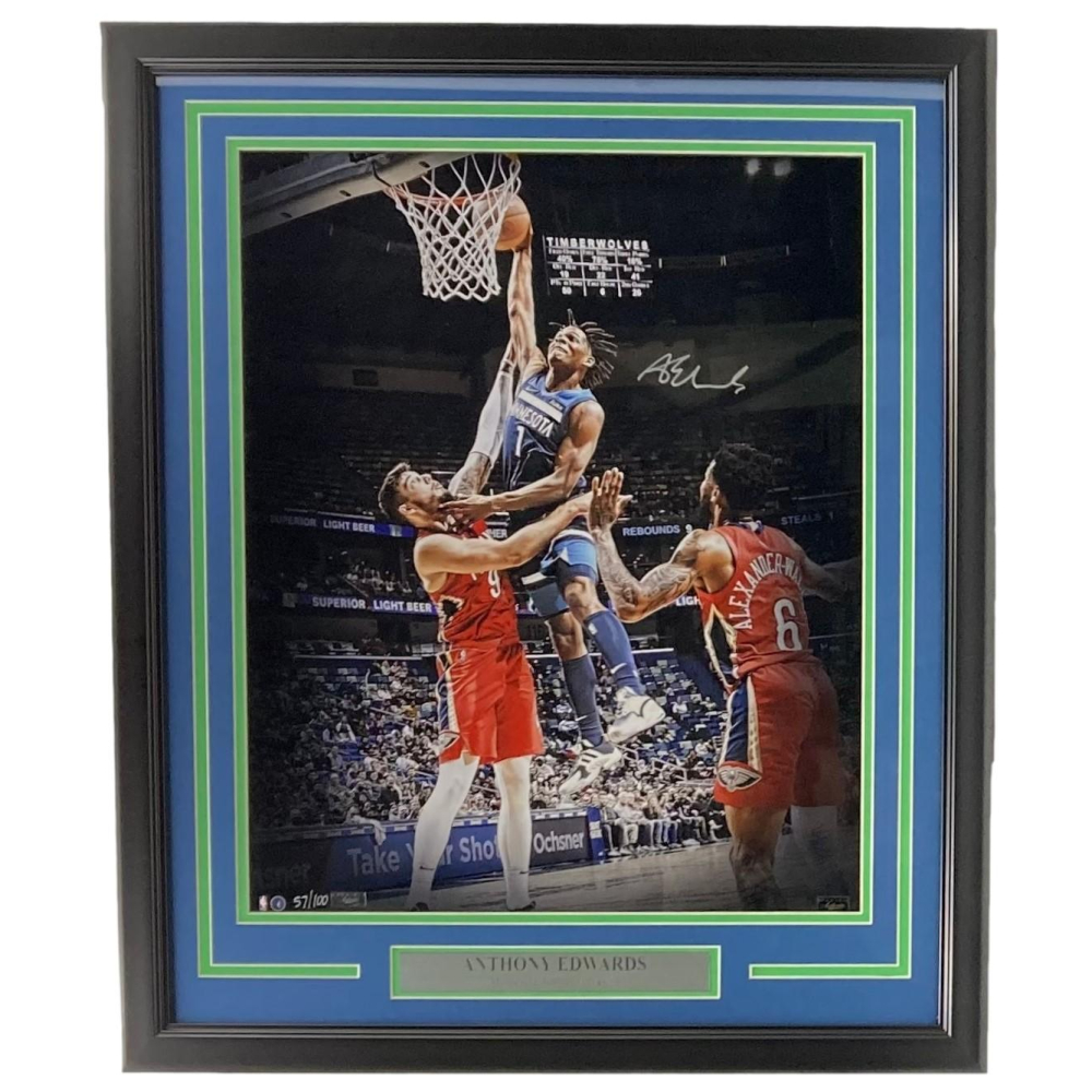 Anthony Edwards Signed Timberwolves Custom Framed Photo (Panini ...