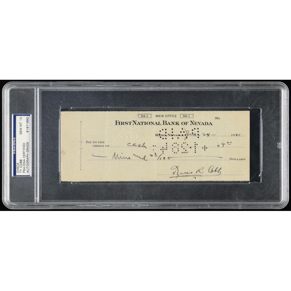 Ty Cobb Signed 1941 Personal Bank Check with Rare Full Name Signature ...